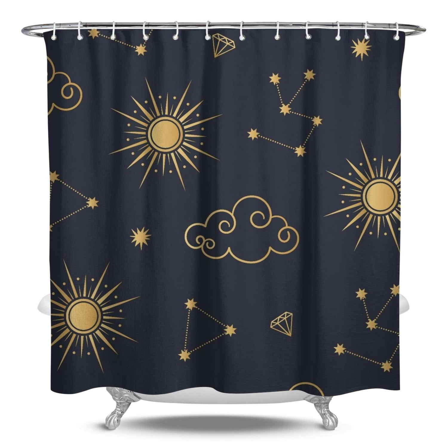Bathroom Shower Curtain Gothic Style Celestial Sun and Moon Cosmic Print Fabric Shower Curtain ...