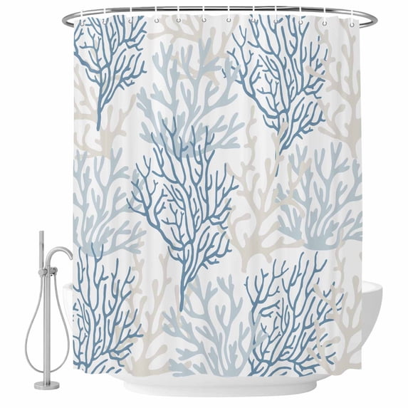 Bathroom Shower Curtain Gradient Ocean Blue Grey Coral Waterproof ...