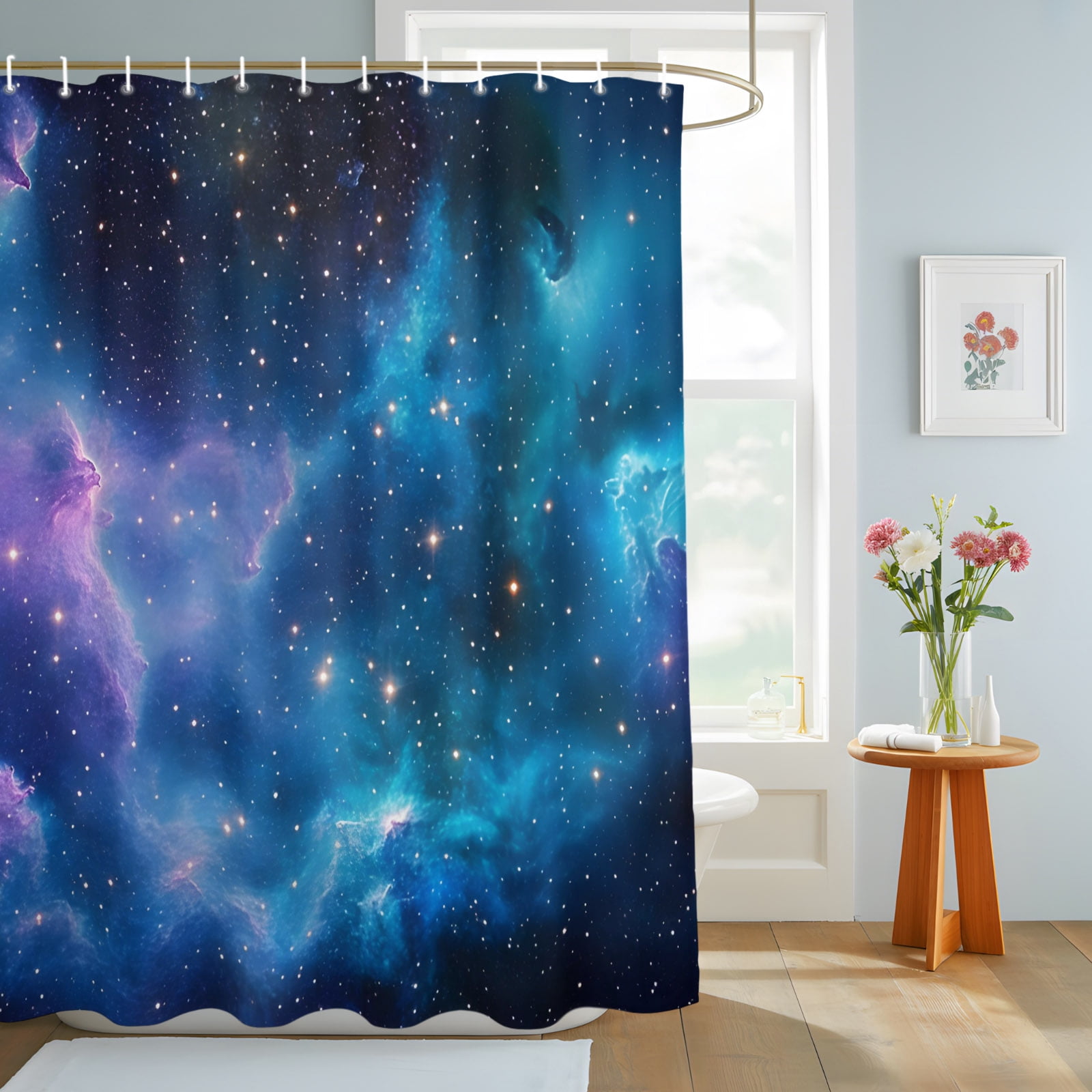 Bathroom Shower Curtain Gradient Purple Black Starry Sky Waterproof ...