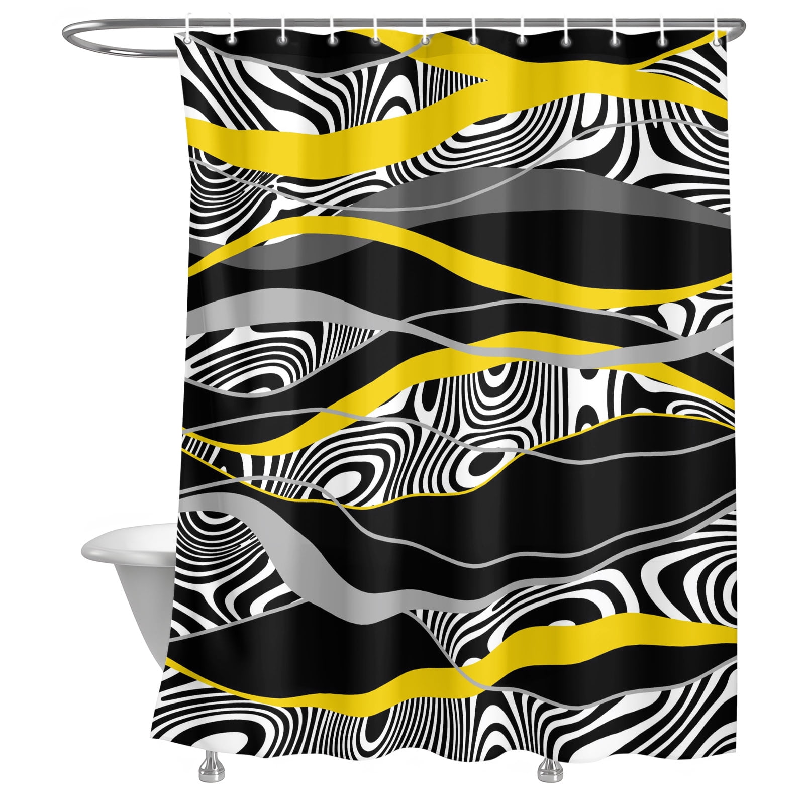 Bathroom Shower Curtain Gradient Ripples Yellow Black Stereo Abstract ...
