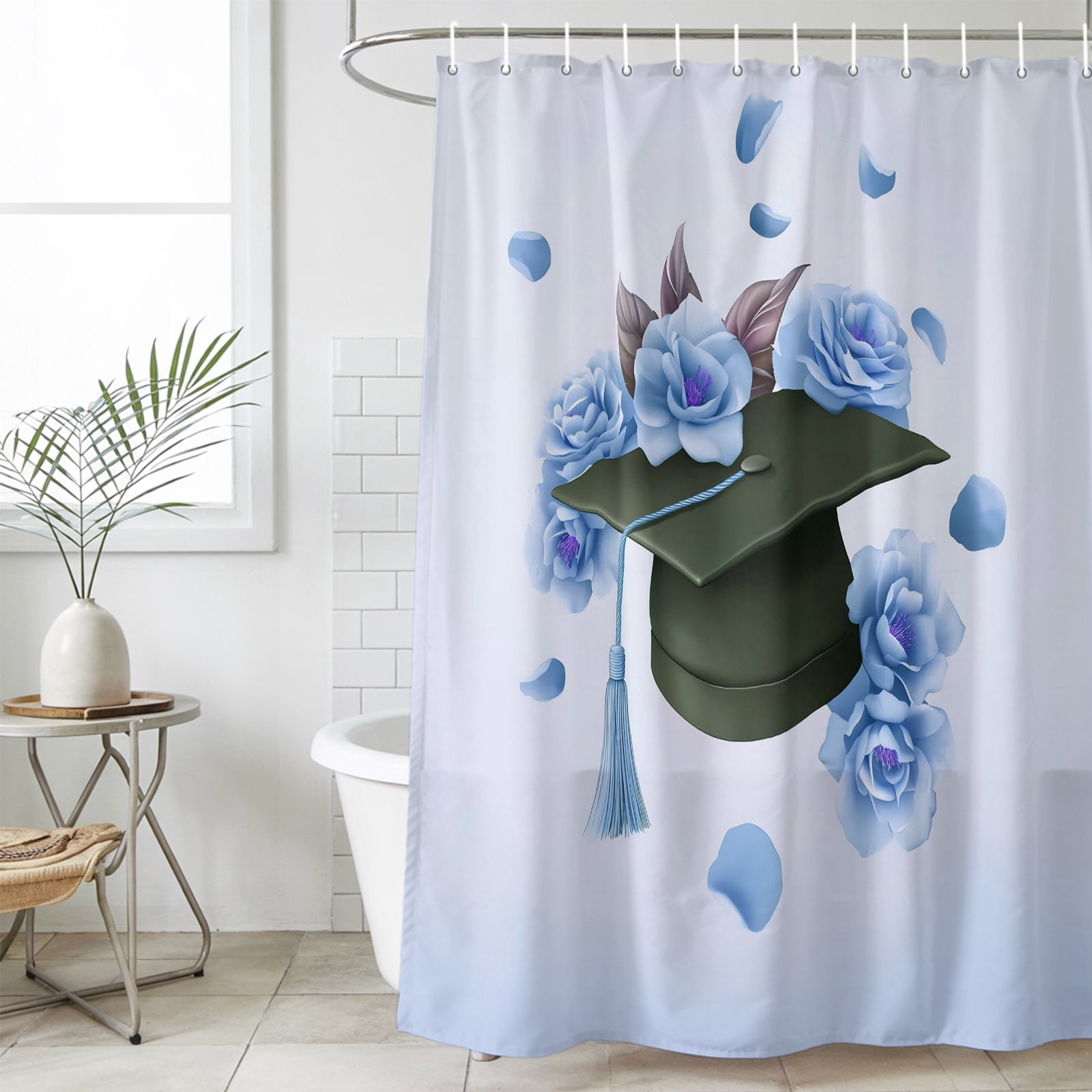 Bathroom Shower Curtain Graduation Cap Flowers Roses Waterproof Shower ...