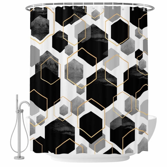 Bathroom Shower Curtain Gray Black Color Block Geometric Waterproof ...