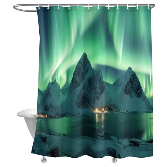 Bathroom Shower Curtain Green Aurora and Iceland Iceburgs View ...