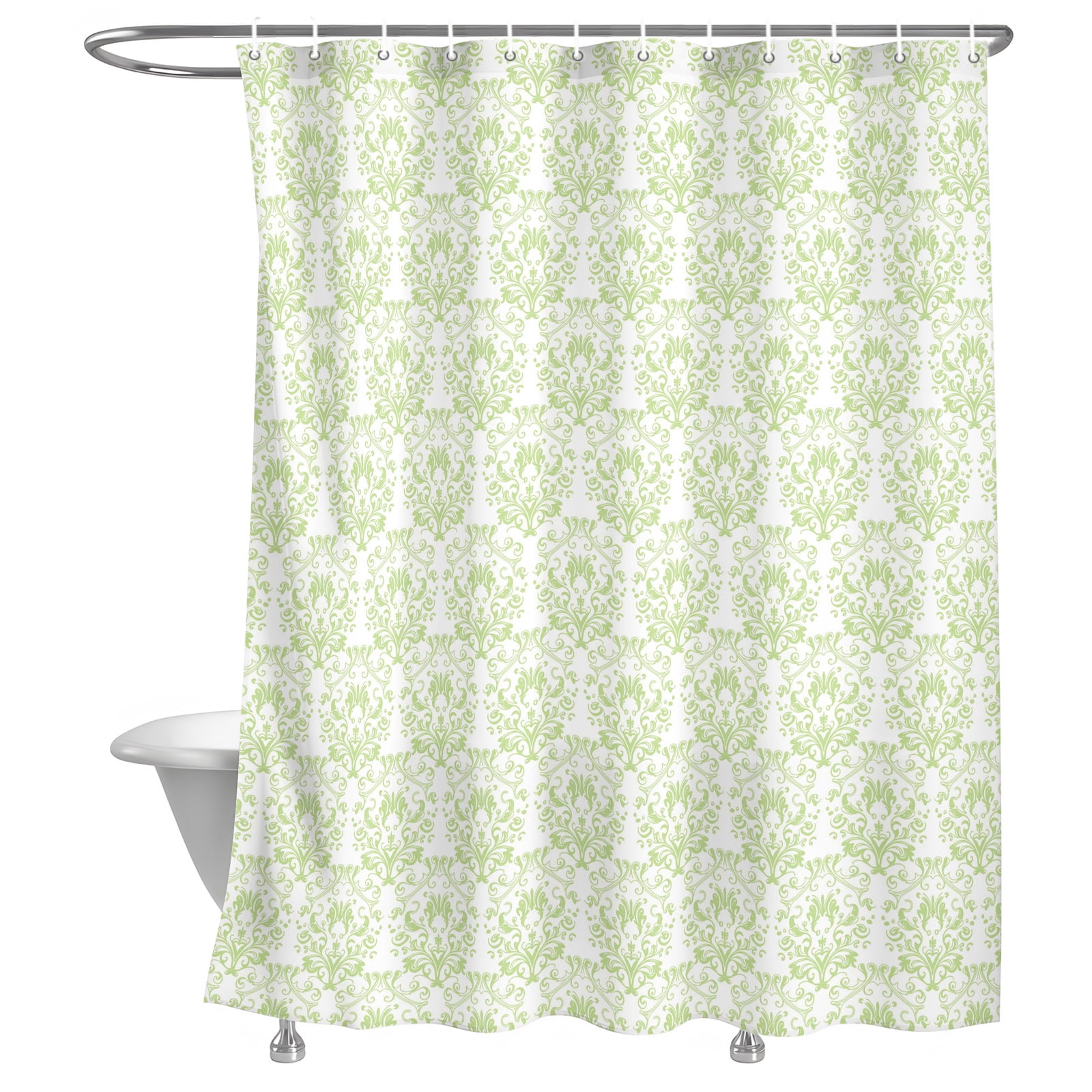 Bathroom Shower Curtain Green Baroque Pattern Waterproof Shower ...