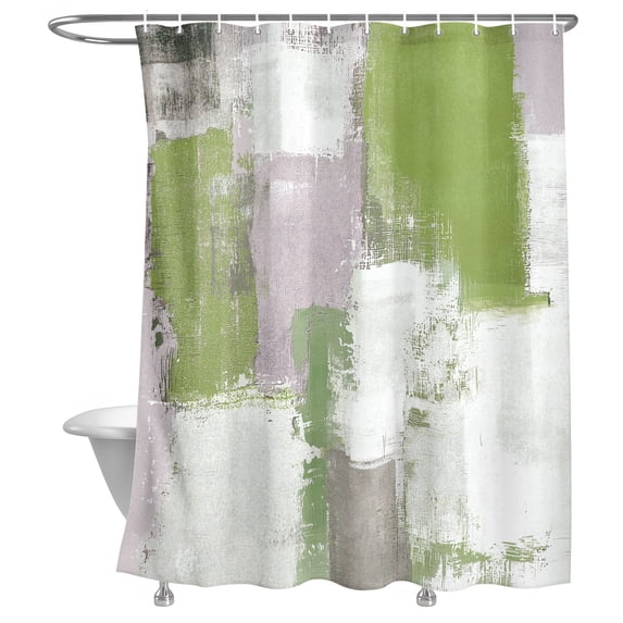 Bathroom Shower Curtain Green Color Block Gray Gradient Waterproof ...