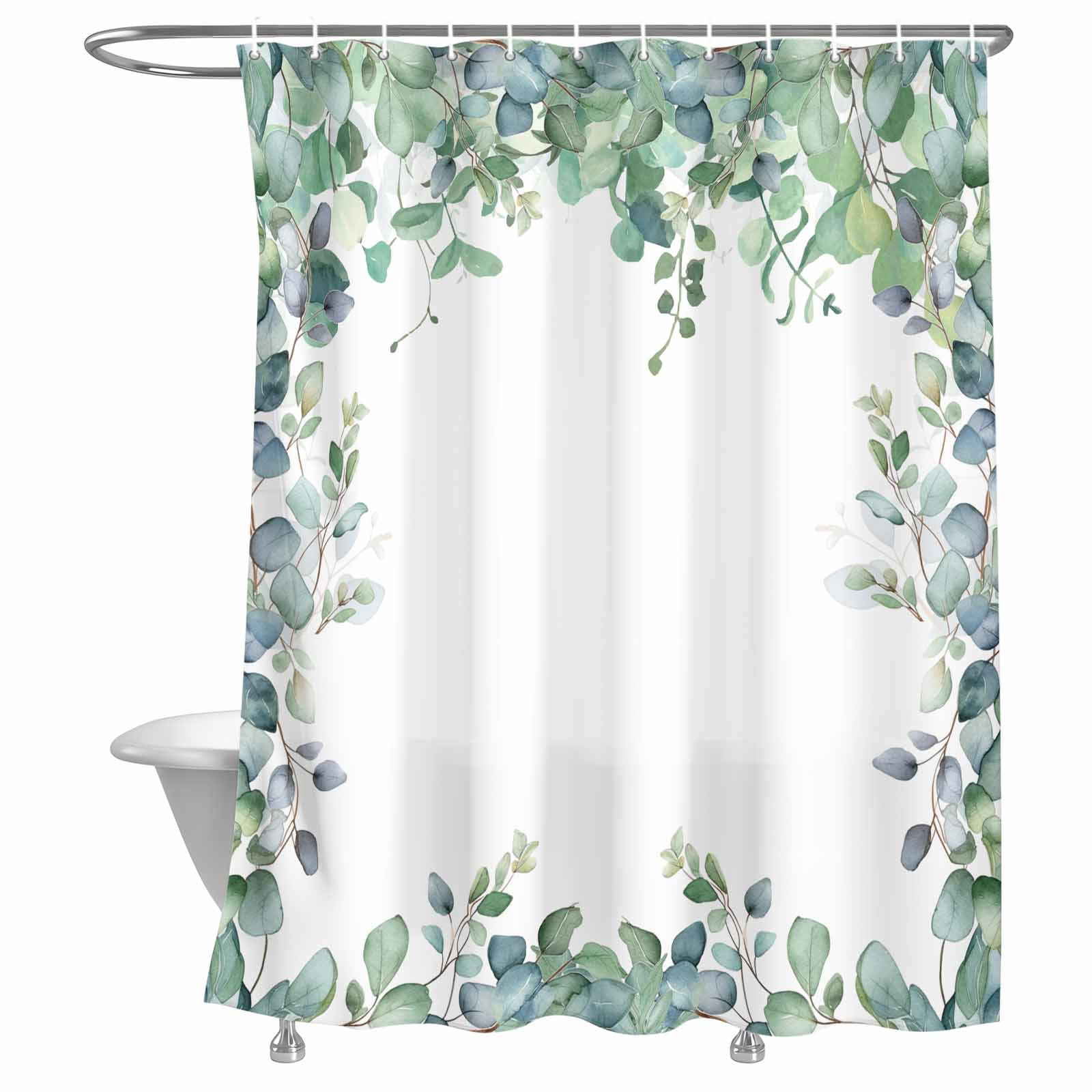 Bathroom Shower Curtain Green Eucalyptus Botanical Leaves Waterproof ...