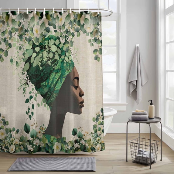 Bathroom Shower Curtain Green Eucalyptus Leaf Flower Waterproof Shower ...