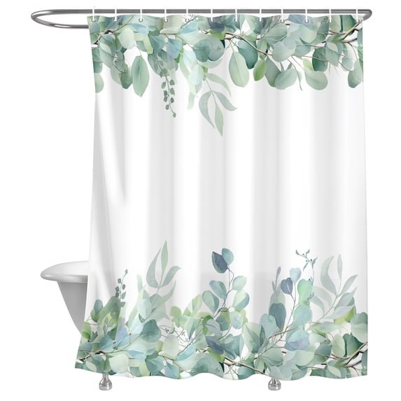 Bathroom Shower Curtain Green Eucalyptus Spring Watercolor Leaves ...