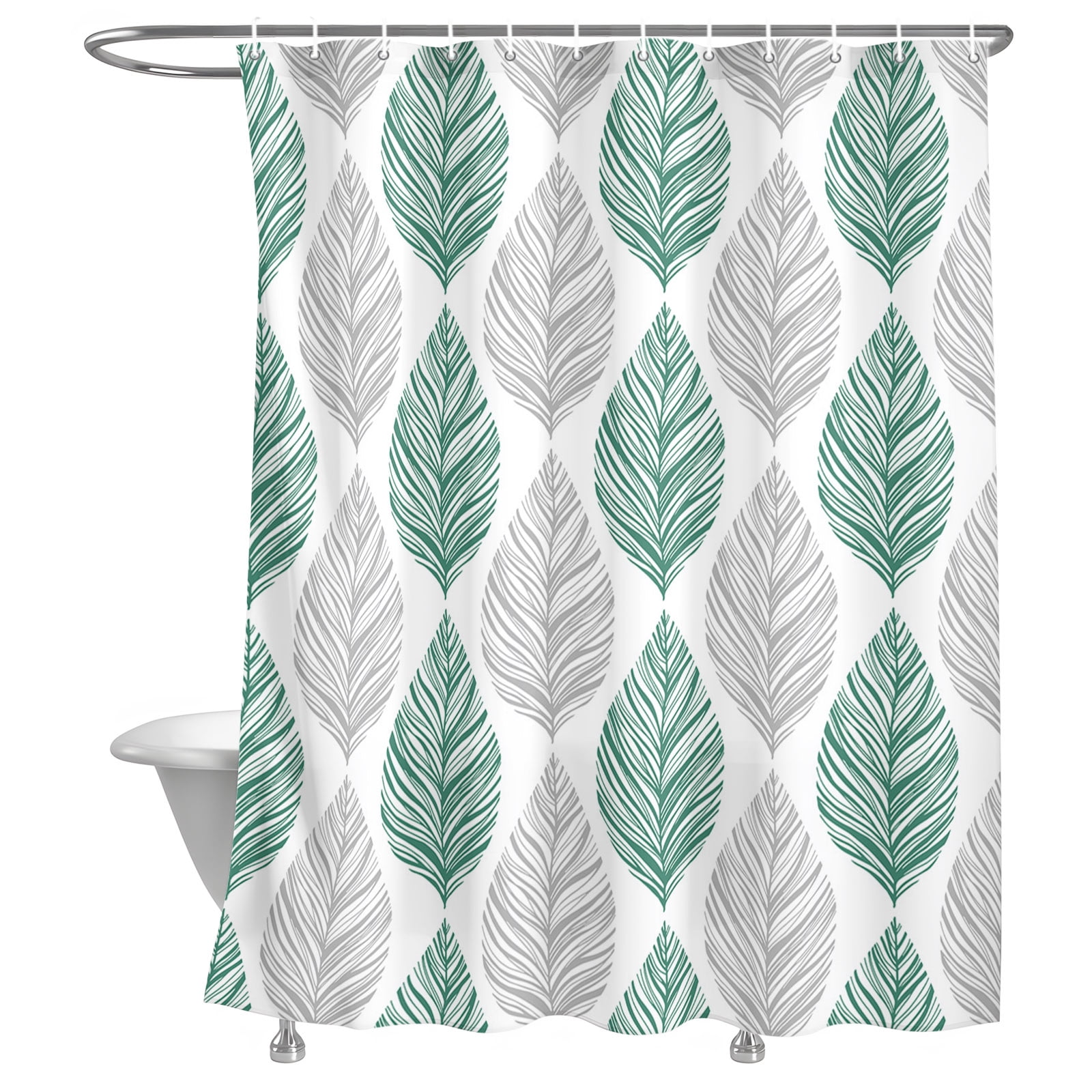 Bathroom Shower Curtain Green Leaves Summer Watercolor Plant Waterproof ...