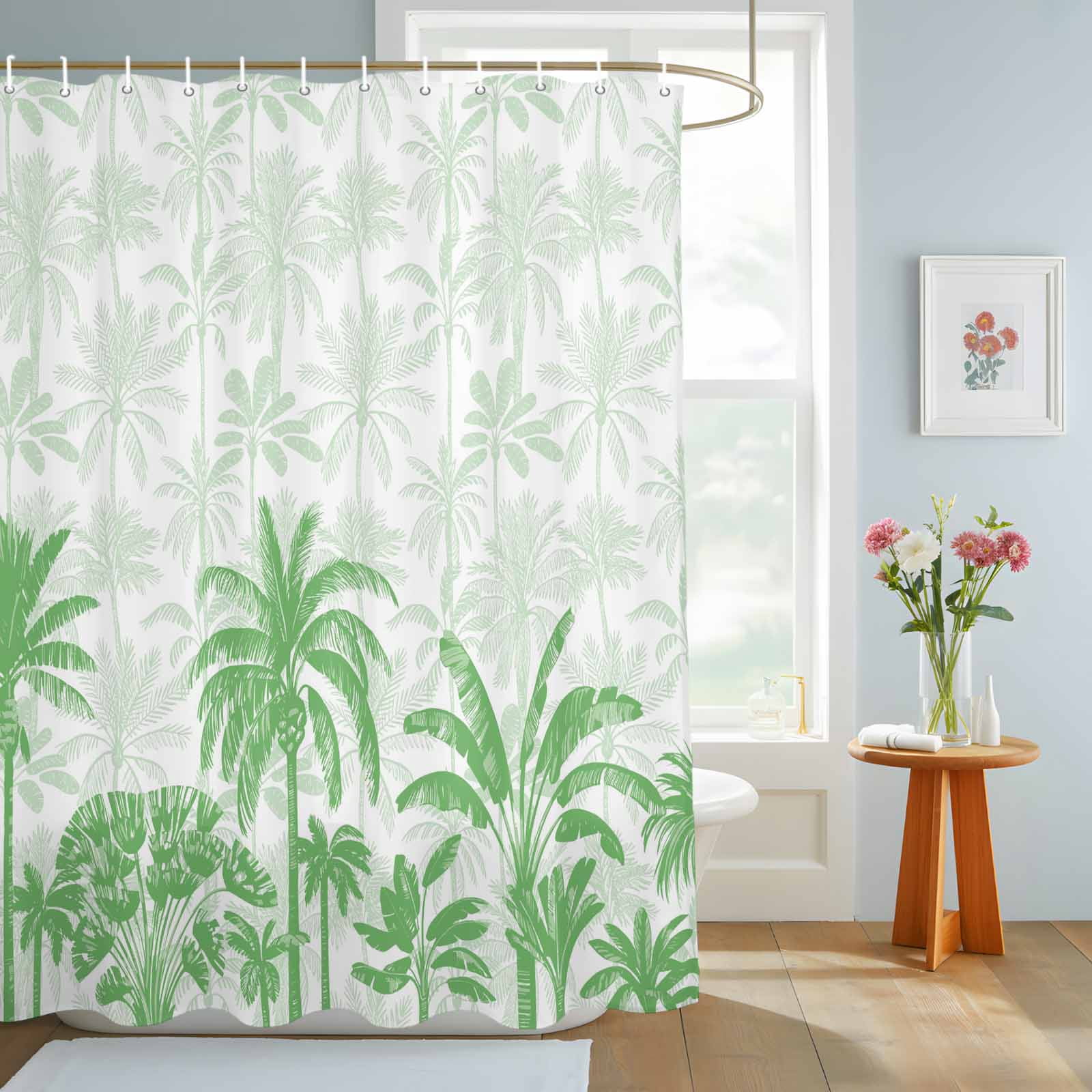 Bathroom Shower Curtain Green Tropics Palm Plant Leaves Waterproof ...