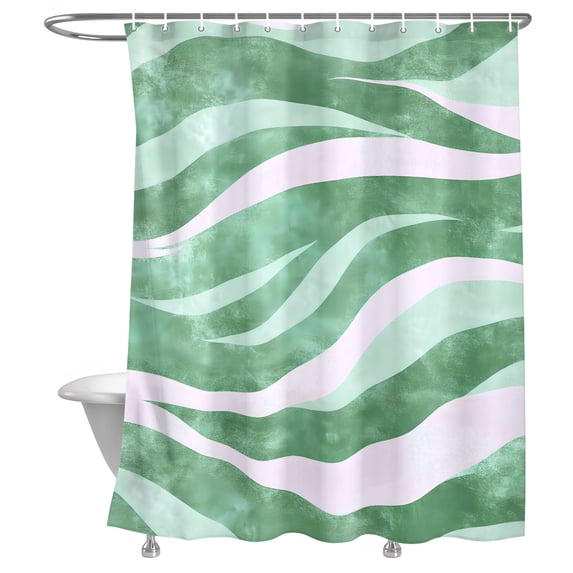 Bathroom Shower Curtain Green White Abstract Water Ripple Waterproof ...