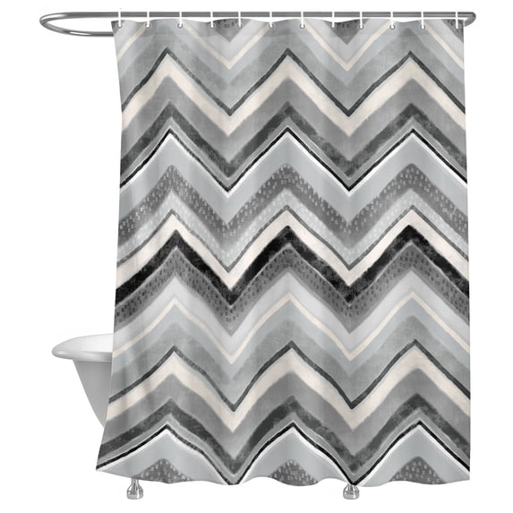 Bathroom Shower Curtain Grey Black White Stripes Chevron Waterproof ...