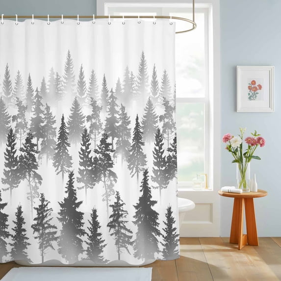 Bathroom Shower Curtain Grey Forest on White Waterproof Shower Curtains ...