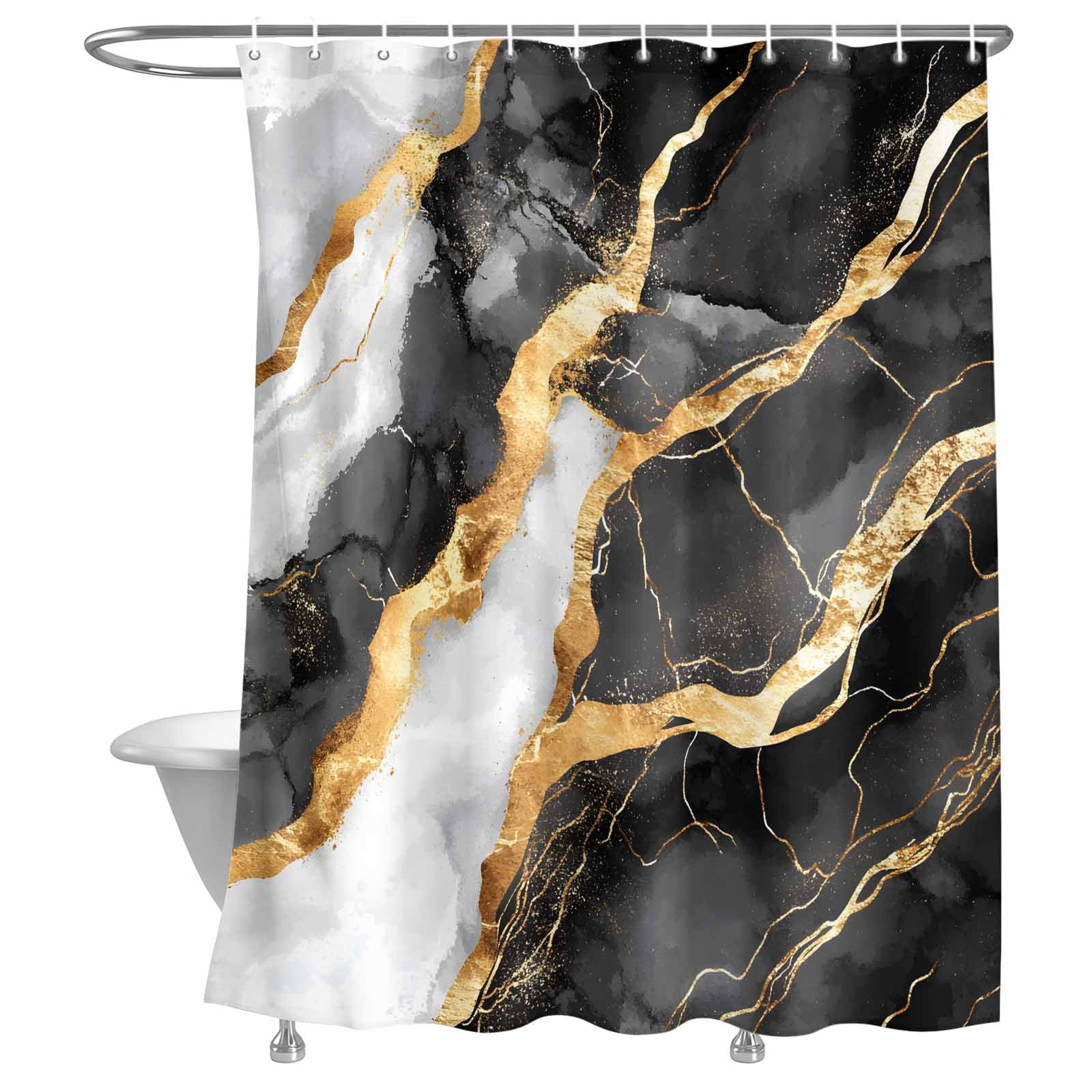 Bathroom Shower Curtain Grey Marble Gold Foil Waterproof Shower ...