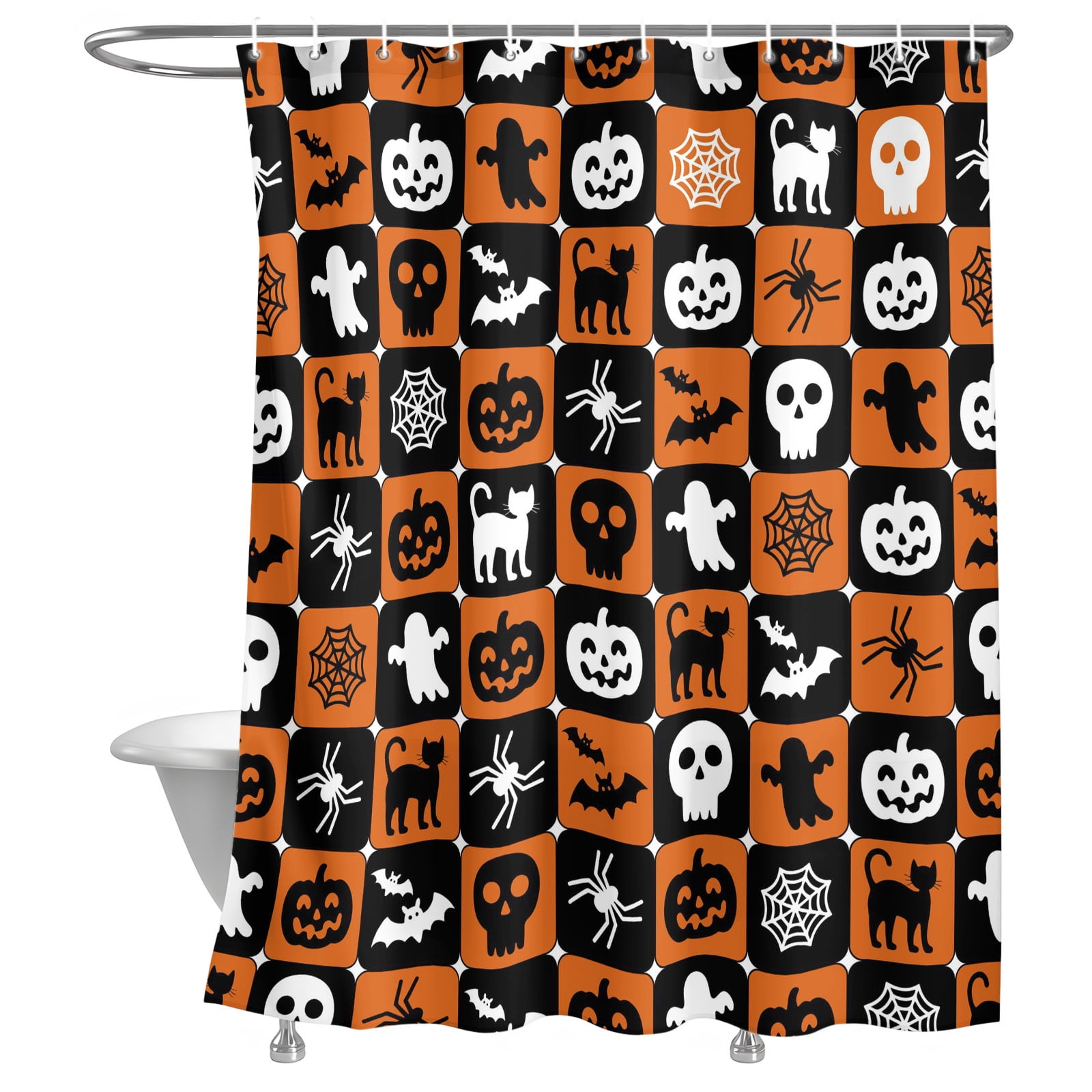Bathroom Shower Curtain Halloween Bat Pumpkin Ghost Cat Waterproof ...