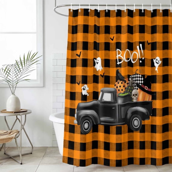 Bathroom Shower Curtain Halloween Black Truck Waterproof Shower ...