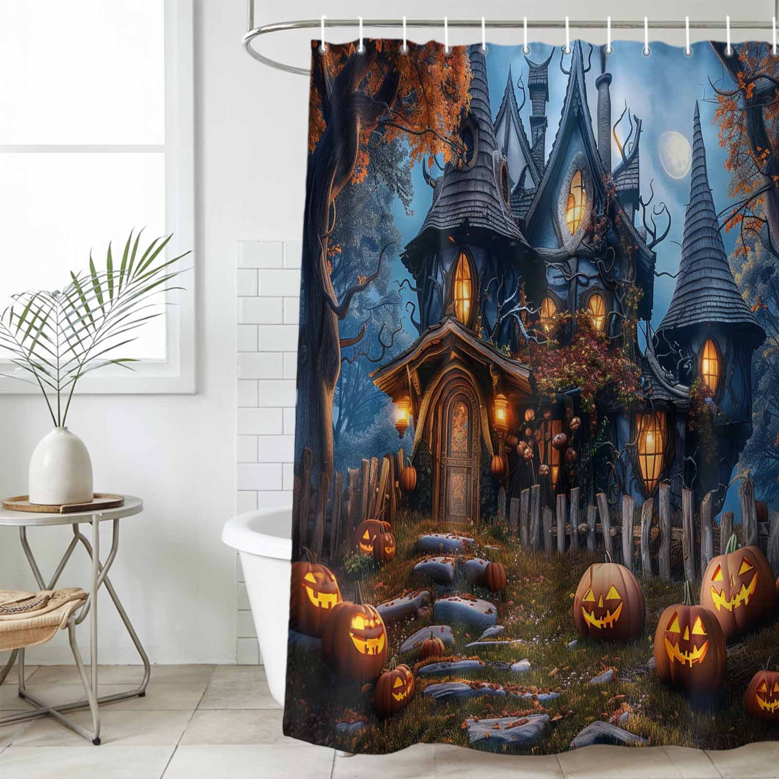 Bathroom Shower Curtain Halloween Night Horror Castle Moon Forest ...