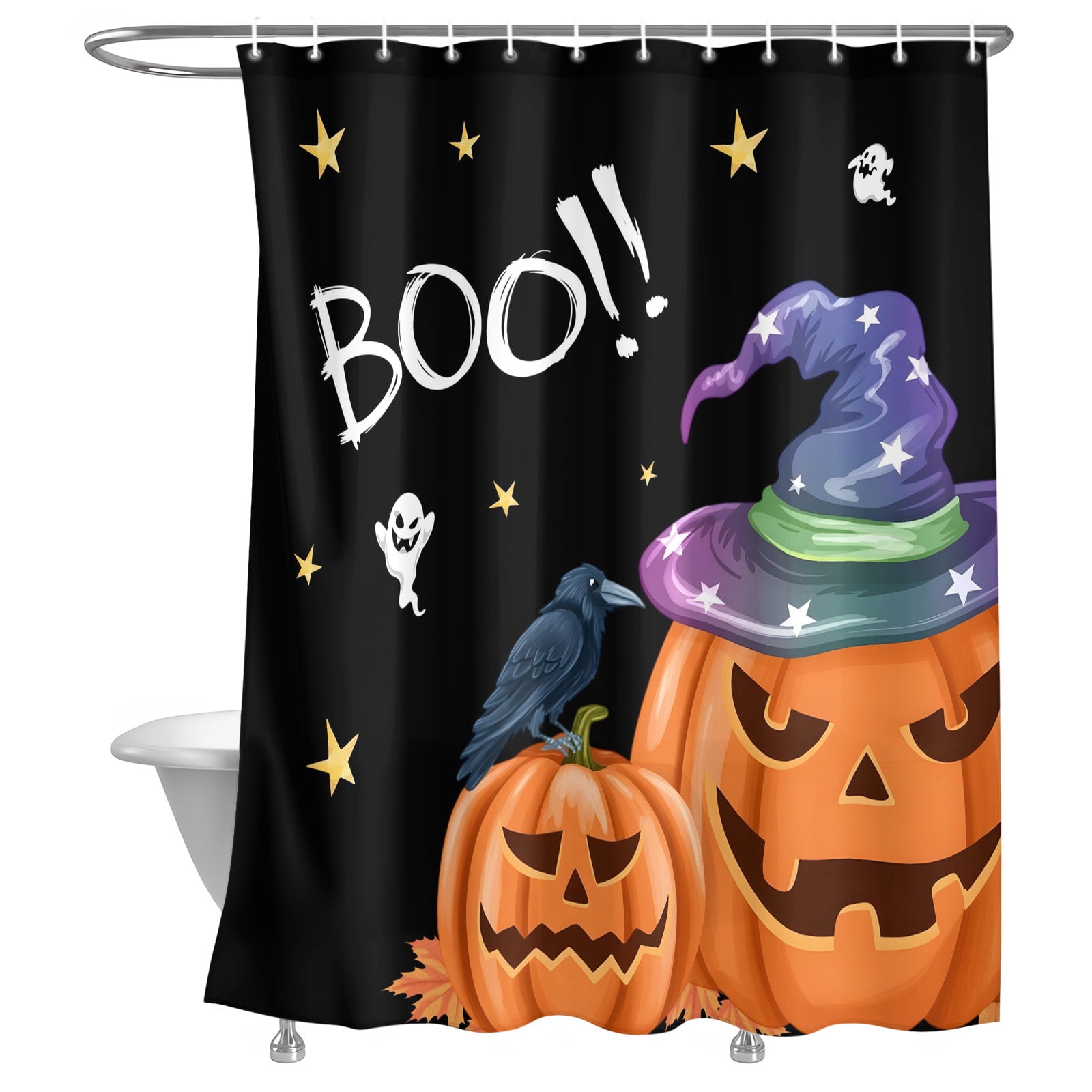 Bathroom Shower Curtain Halloween Pumpkins Witch Hat with Boo Texts ...
