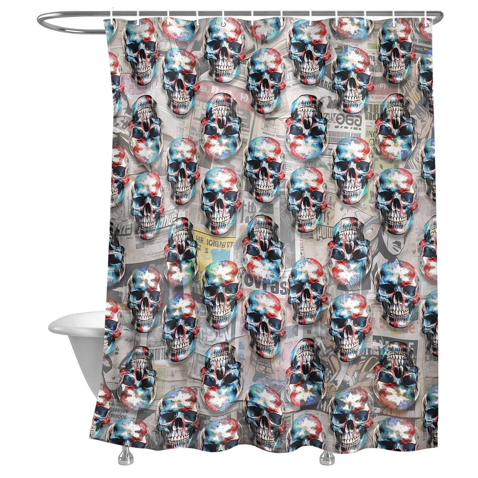 Bathroom Shower Curtain Halloween Seamless Skull Head Skeleton ...