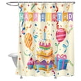 Bathroom Shower Curtain Happy Birthday Cake Balloon Firework Waterproof ...