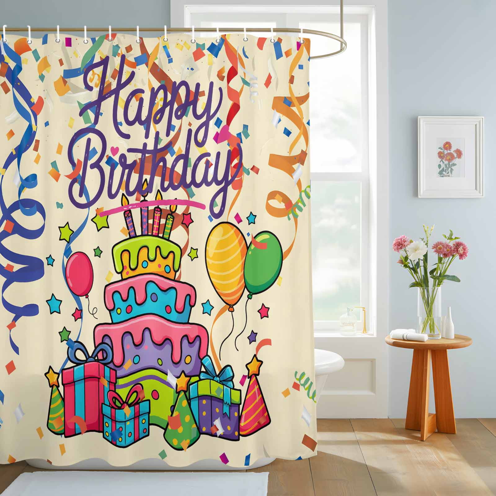 Bathroom Shower Curtain Happy Birthday Words Waterproof Shower Curtains ...
