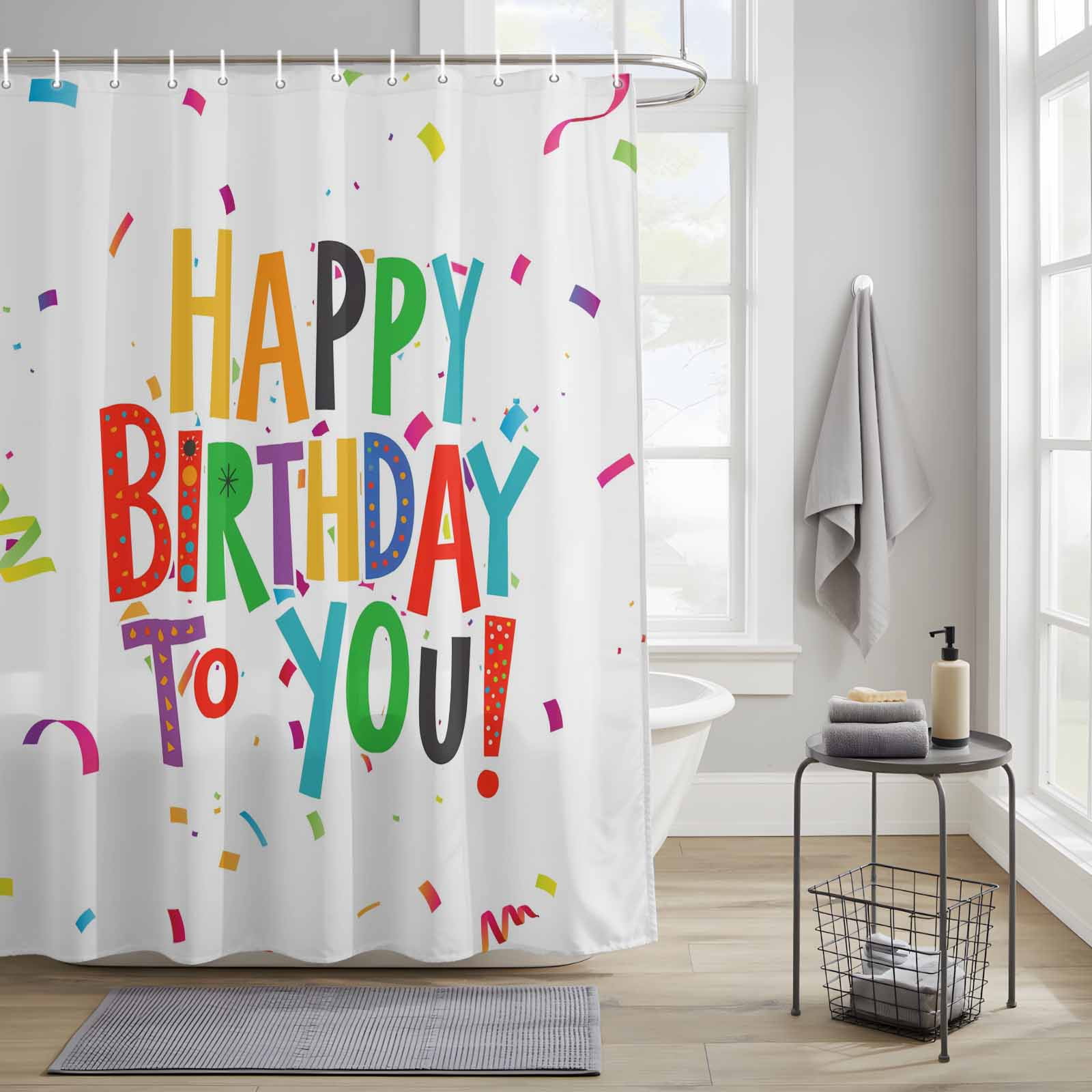 Bathroom Shower Curtain Happy Birthday to You Words Waterproof Shower ...