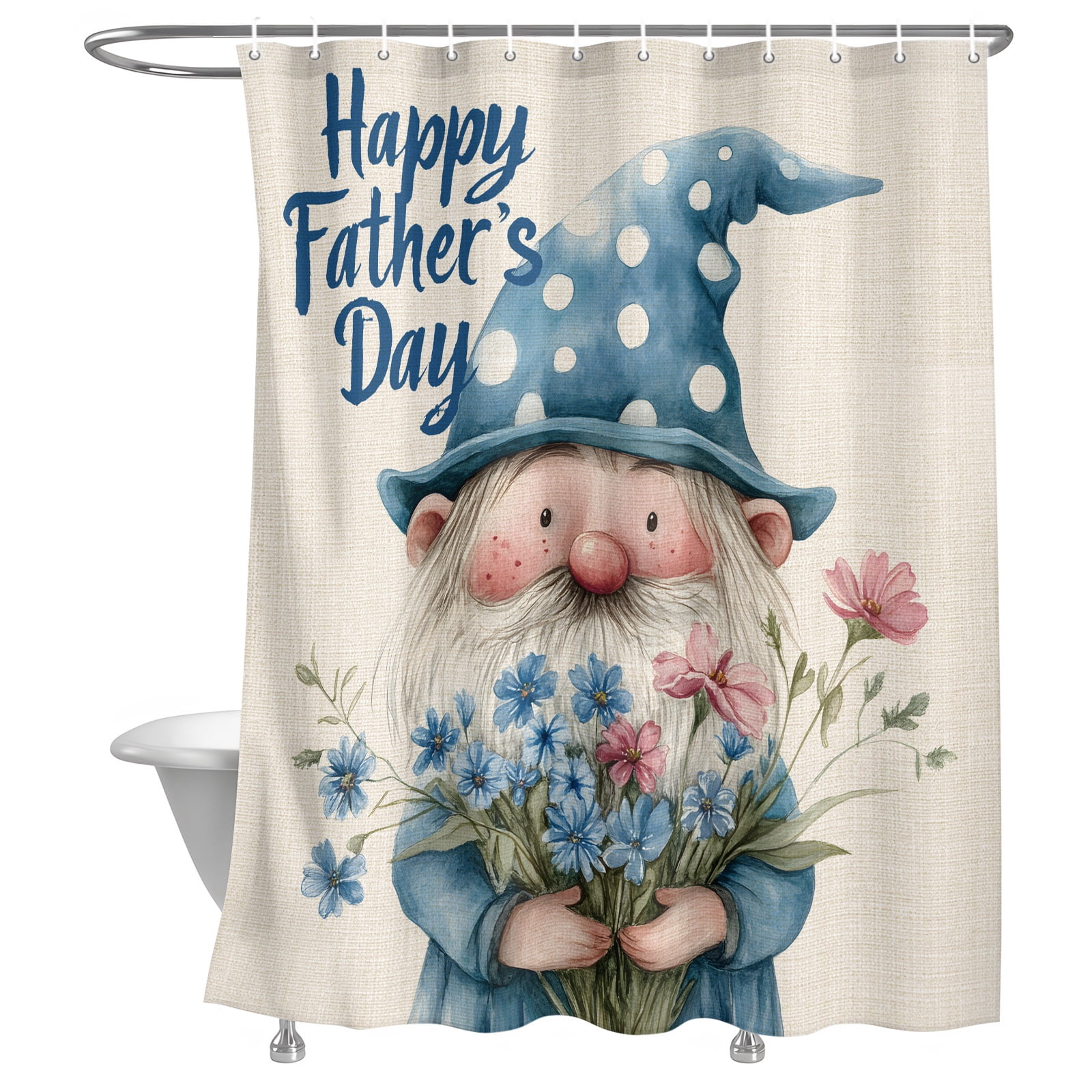 Bathroom Shower Curtain Happy Father's Day Gnome Flower Waterproof ...