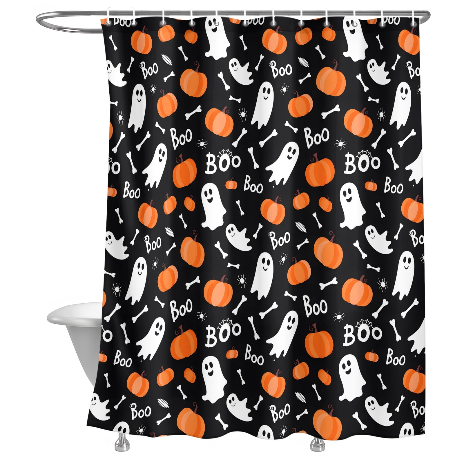 Bathroom Shower Curtain Happy Halloween Ghost Boo Pumpkin Waterproof ...