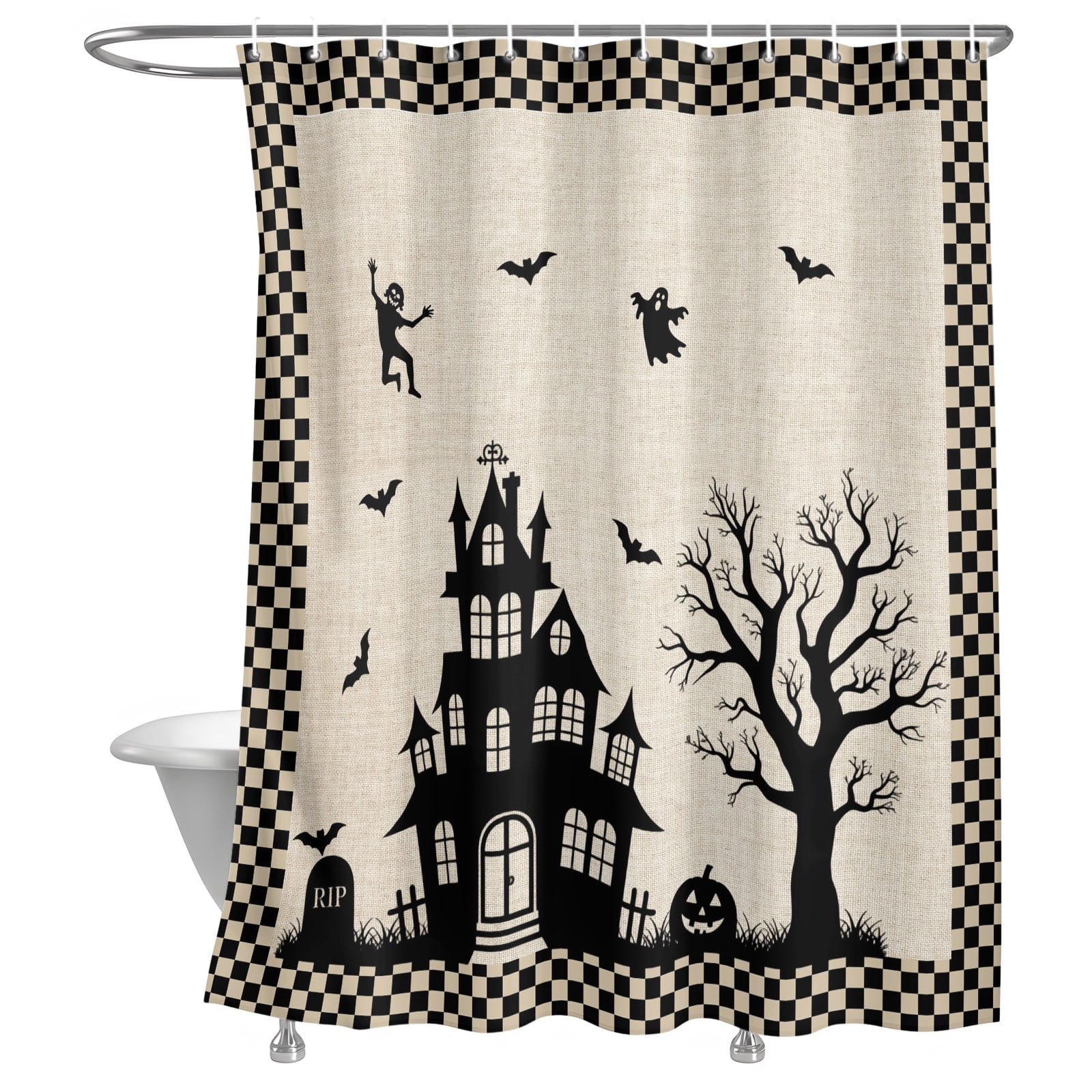 Bathroom Shower Curtain Happy Halloween Haunted Castle Dead Trees ...