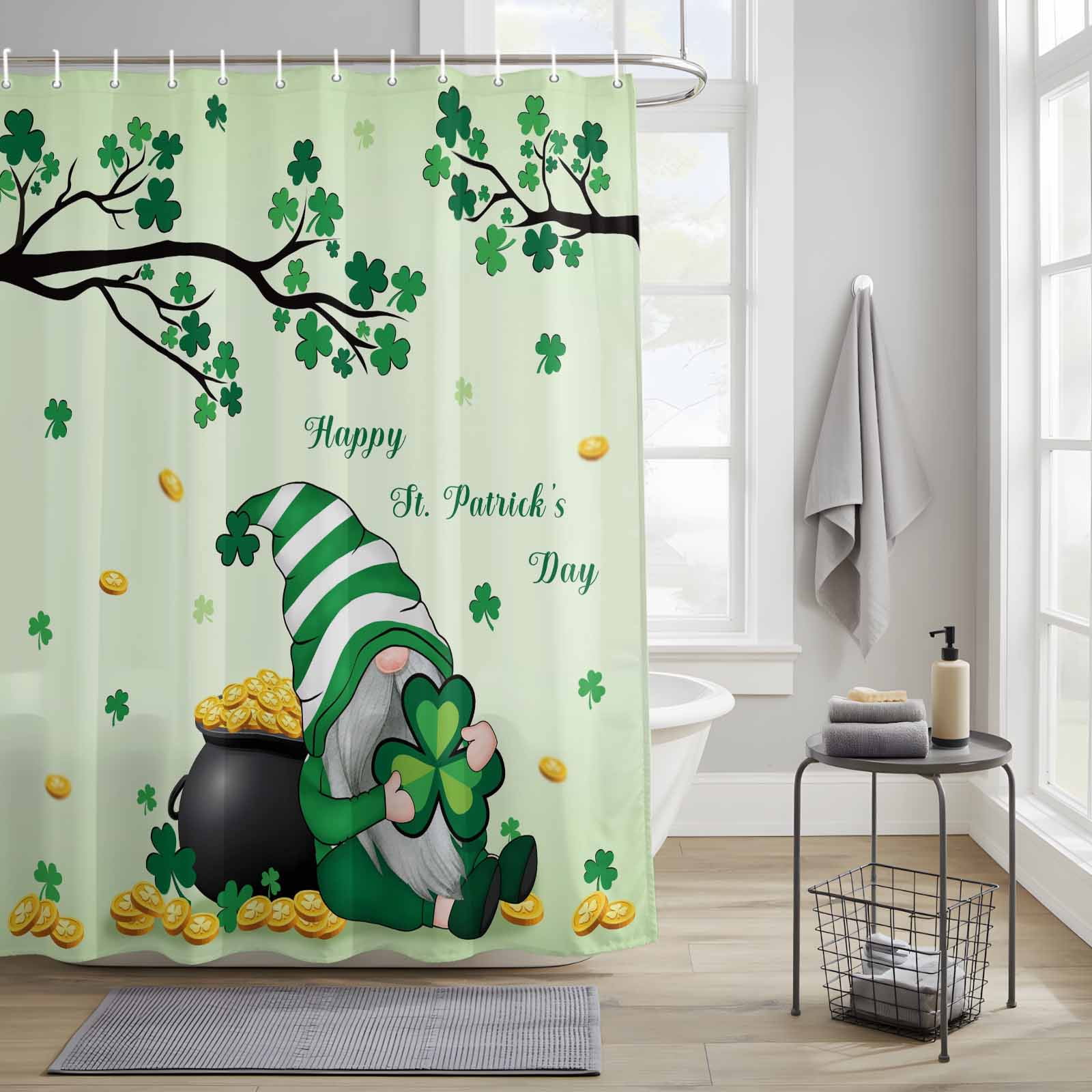 Bathroom Shower Curtain Happy St Patrick Day Dwarf Clovers Coin ...