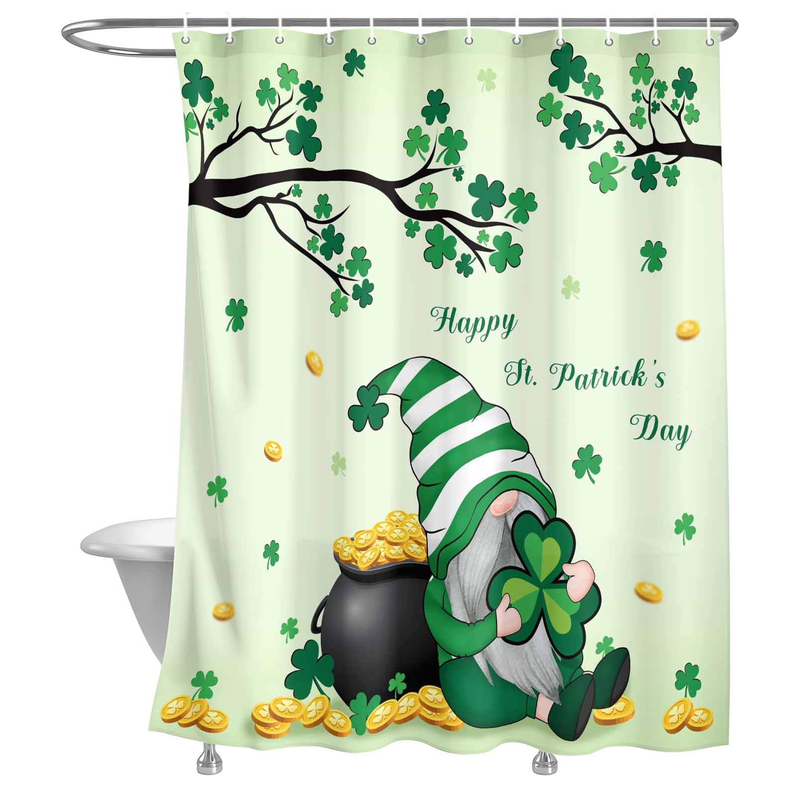 Bathroom Shower Curtain Happy St Patrick Day Dwarf Clovers Coin ...
