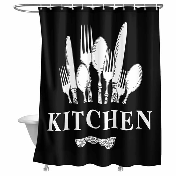 Bathroom Shower Curtain Home Kitchen Knife Fork Spoon Waterproof Shower ...