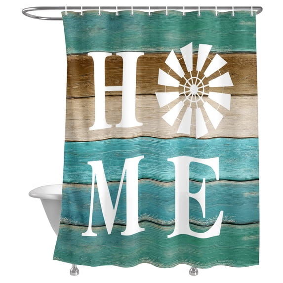 Bathroom Shower Curtain Home Windmill Farmhouse Wooden Waterproof ...