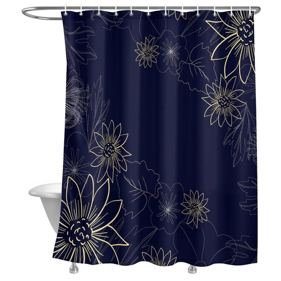 Bathroom Shower Curtain Idyllic Chic Lines Plant Blossoms Flower ...