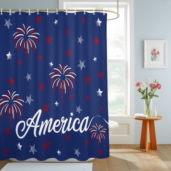 Bathroom Shower Curtain Independence Day America Firework Waterproof ...