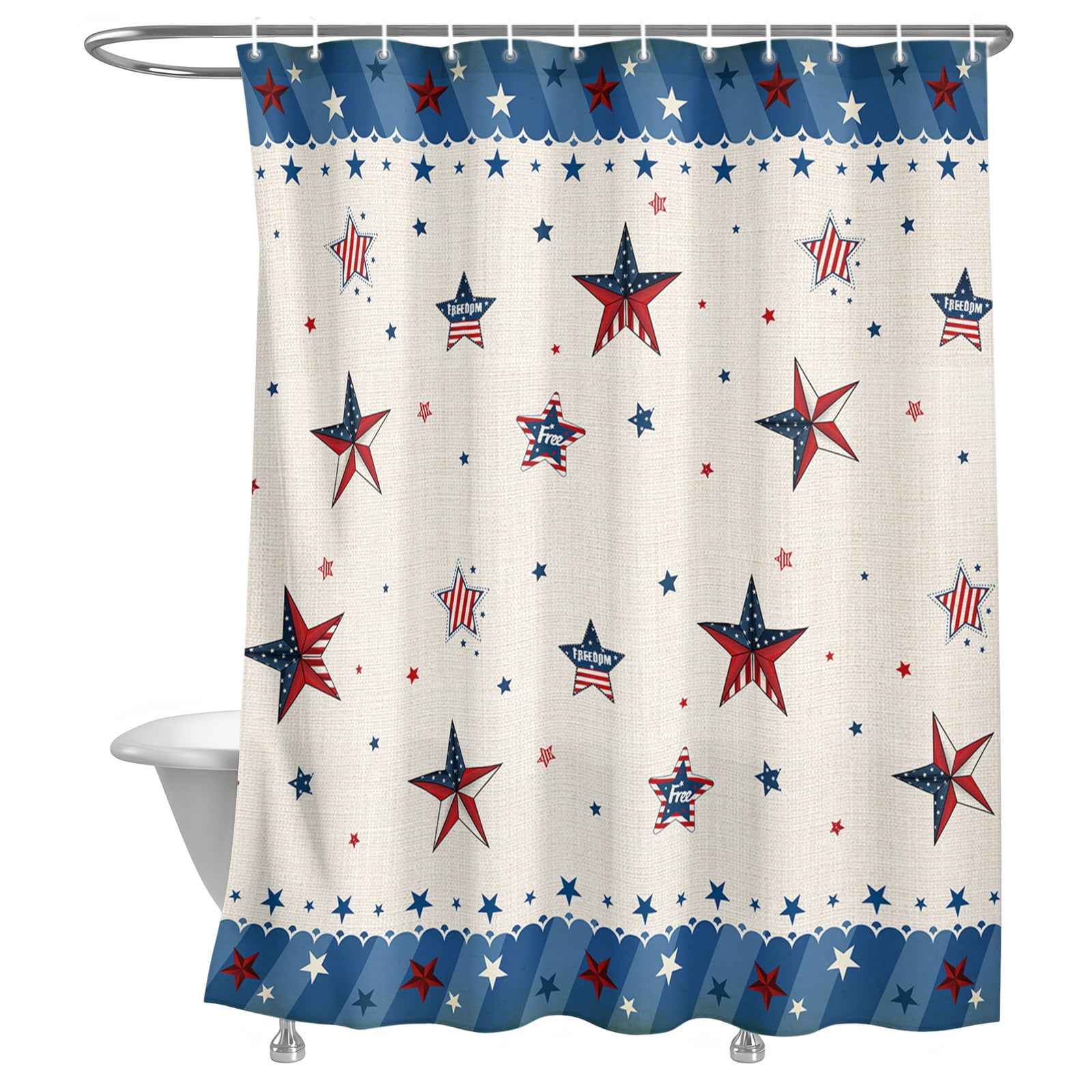 Bathroom Shower Curtain Independence Day American Flag Stars Blue ...