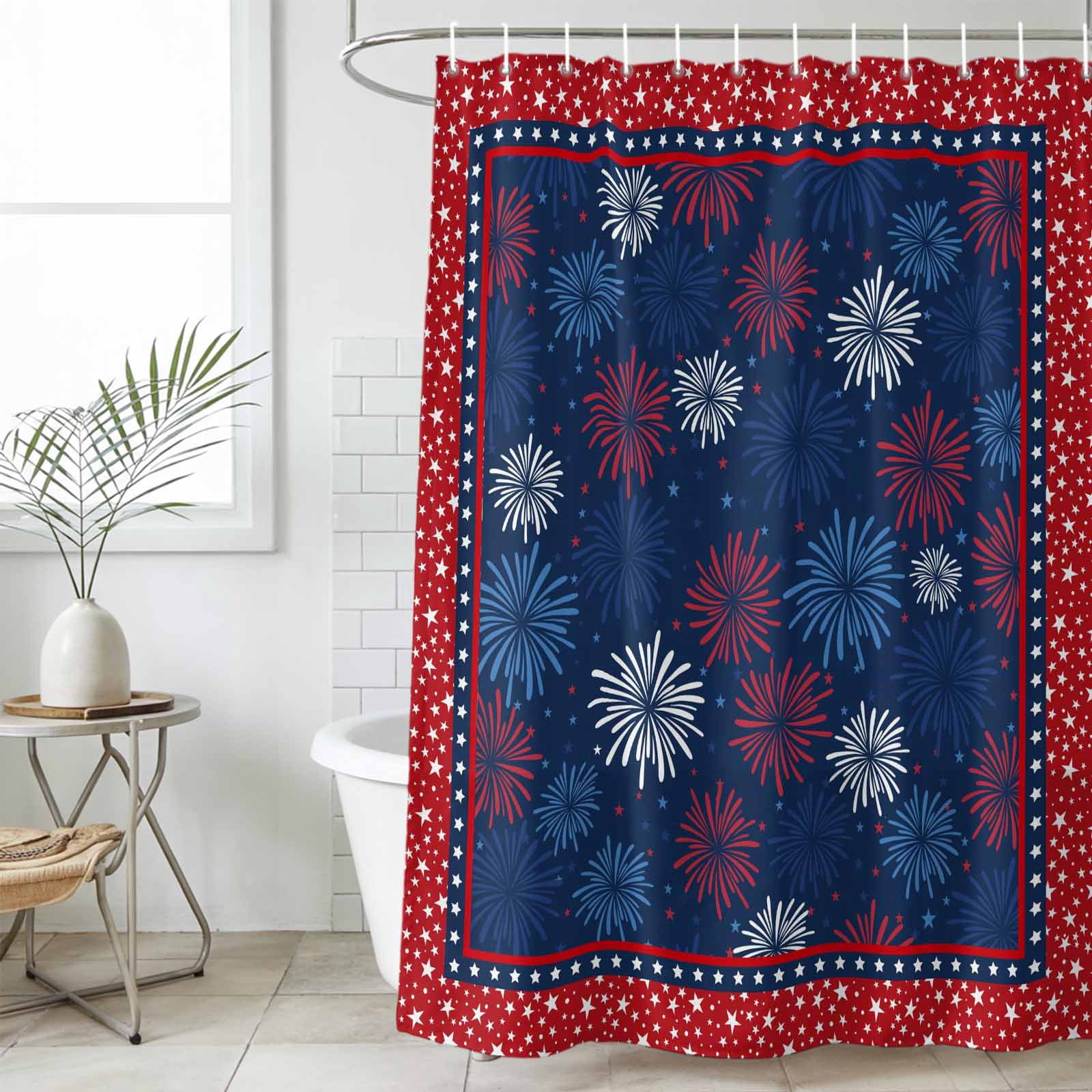 Bathroom Shower Curtain Independence Day Fireworks Waterproof Shower ...