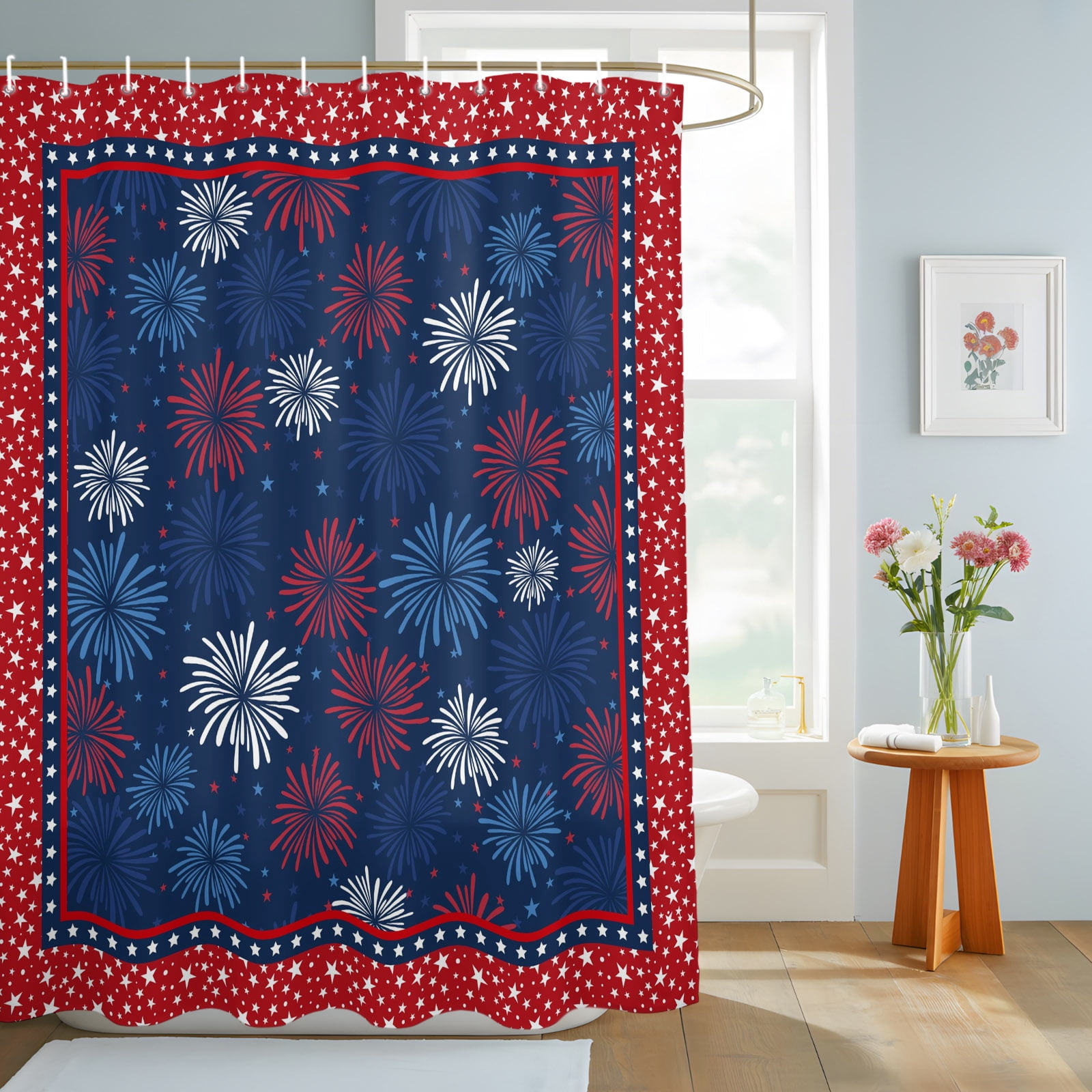 Bathroom Shower Curtain Independence Day Fireworks Waterproof Shower ...