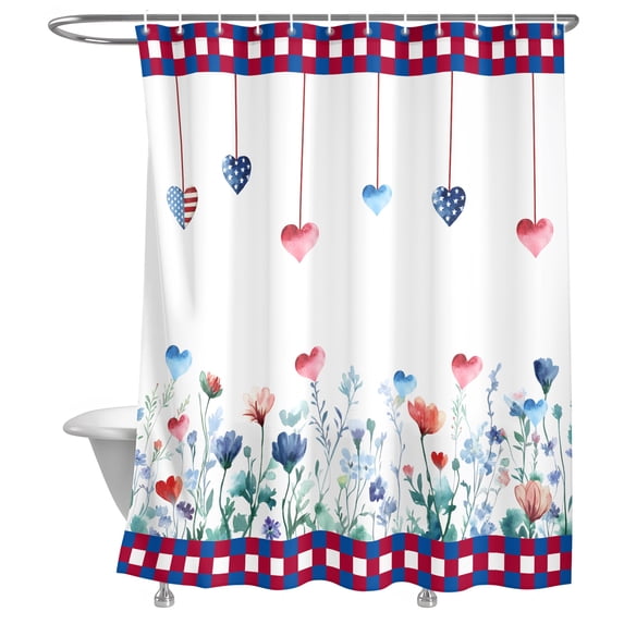 Bathroom Shower Curtain Independence Day Heart Flower Leaves Waterproof ...