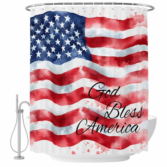 Bathroom Shower Curtain Independence Day USA Flag God Bless Waterproof ...