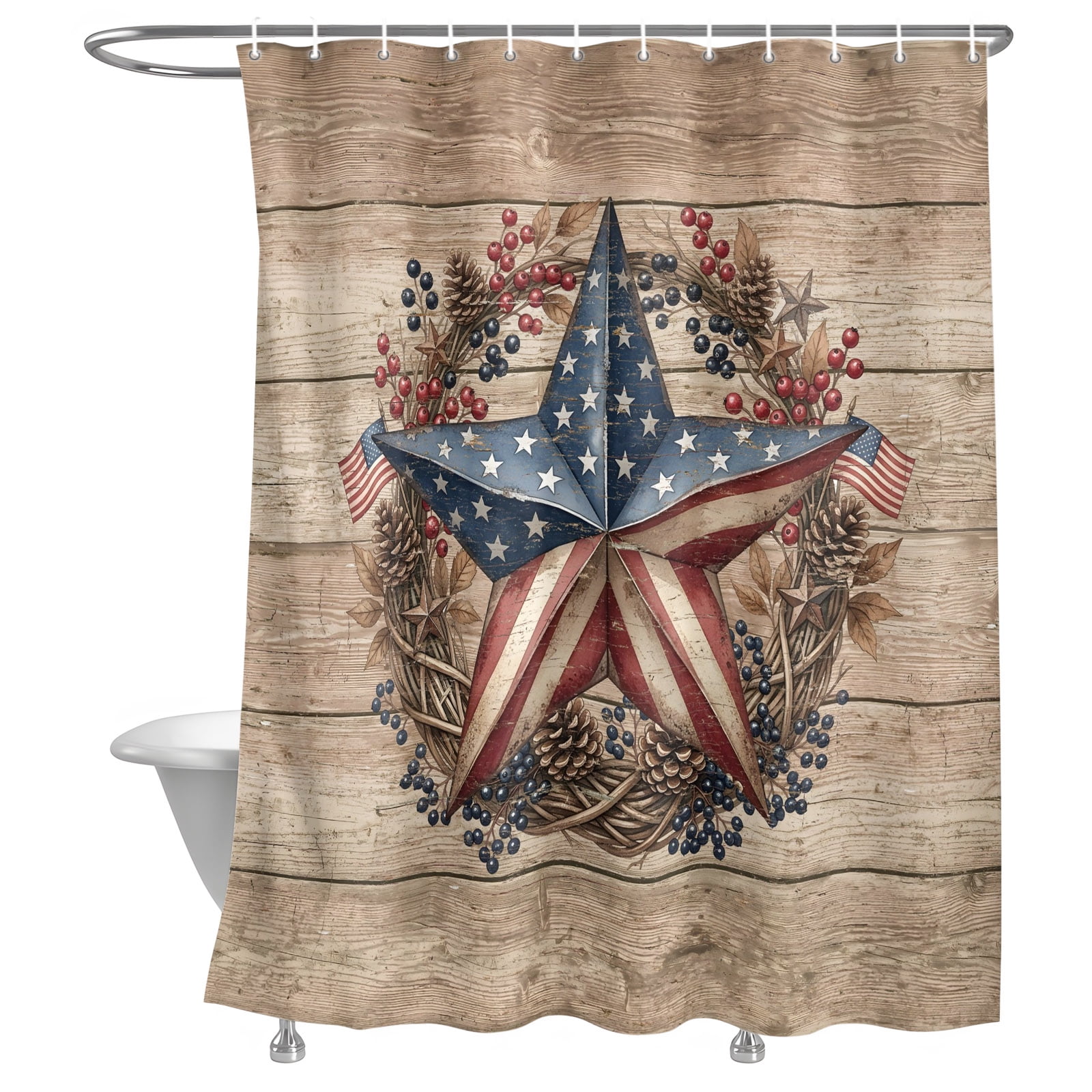 Bathroom Shower Curtain Independence Day USA Flag Star Waterproof ...