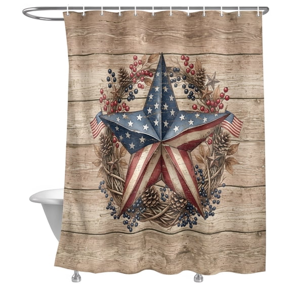 Bathroom Shower Curtain Independence Day USA Flag Star Waterproof ...
