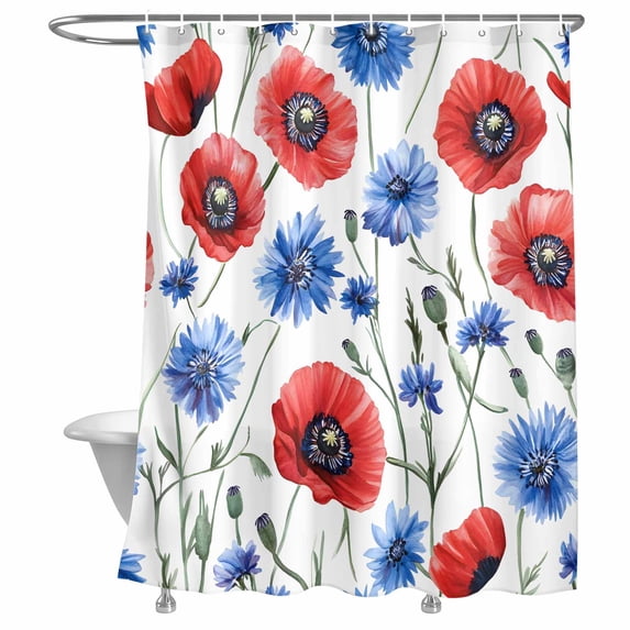 Bathroom Shower Curtain Independence Day USA Flower Waterproof Shower ...
