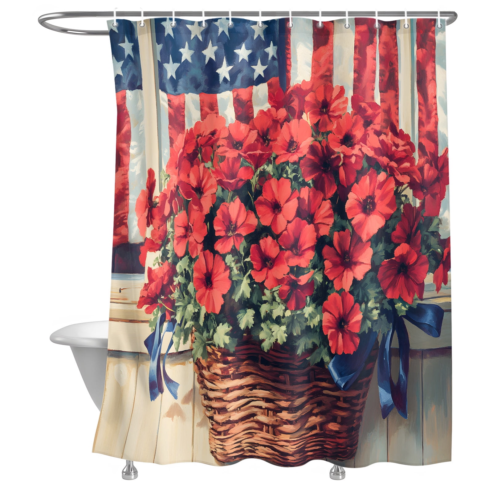Bathroom Shower Curtain Independence Day Watercolor Begonia Flower ...