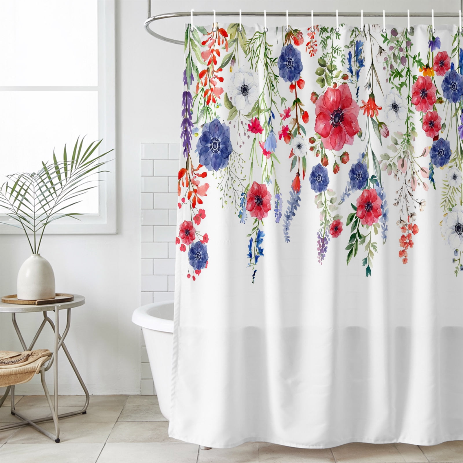 Bathroom Shower Curtain Independence Day Watercolor Poppy Waterproof ...