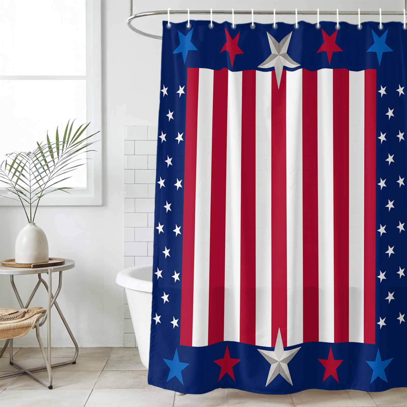Bathroom Shower Curtain Independence Star and Striped Flag Waterproof ...