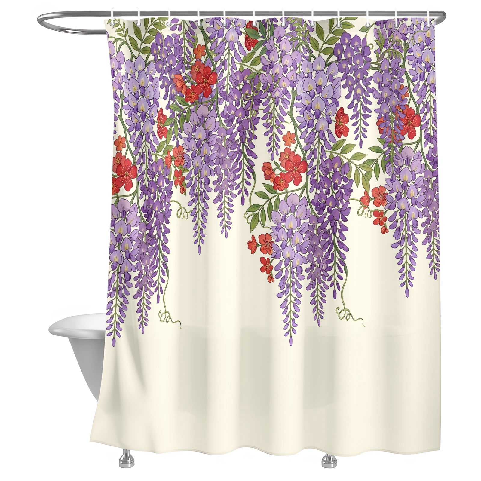 Bathroom Shower Curtain Japanese Purple Flowers Waterproof Shower ...