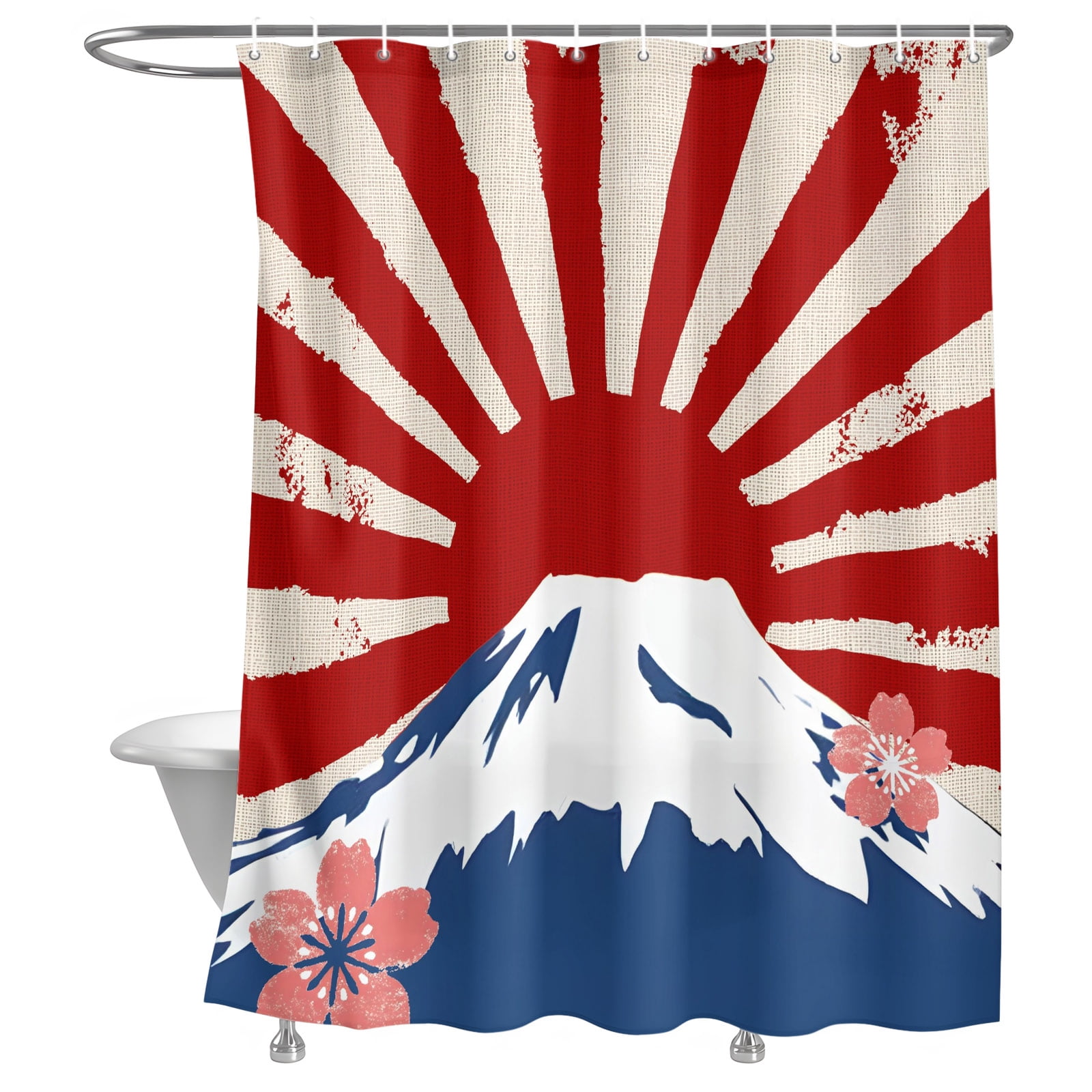 Bathroom Shower Curtain Japanese Style Flowers Waterproof Shower ...
