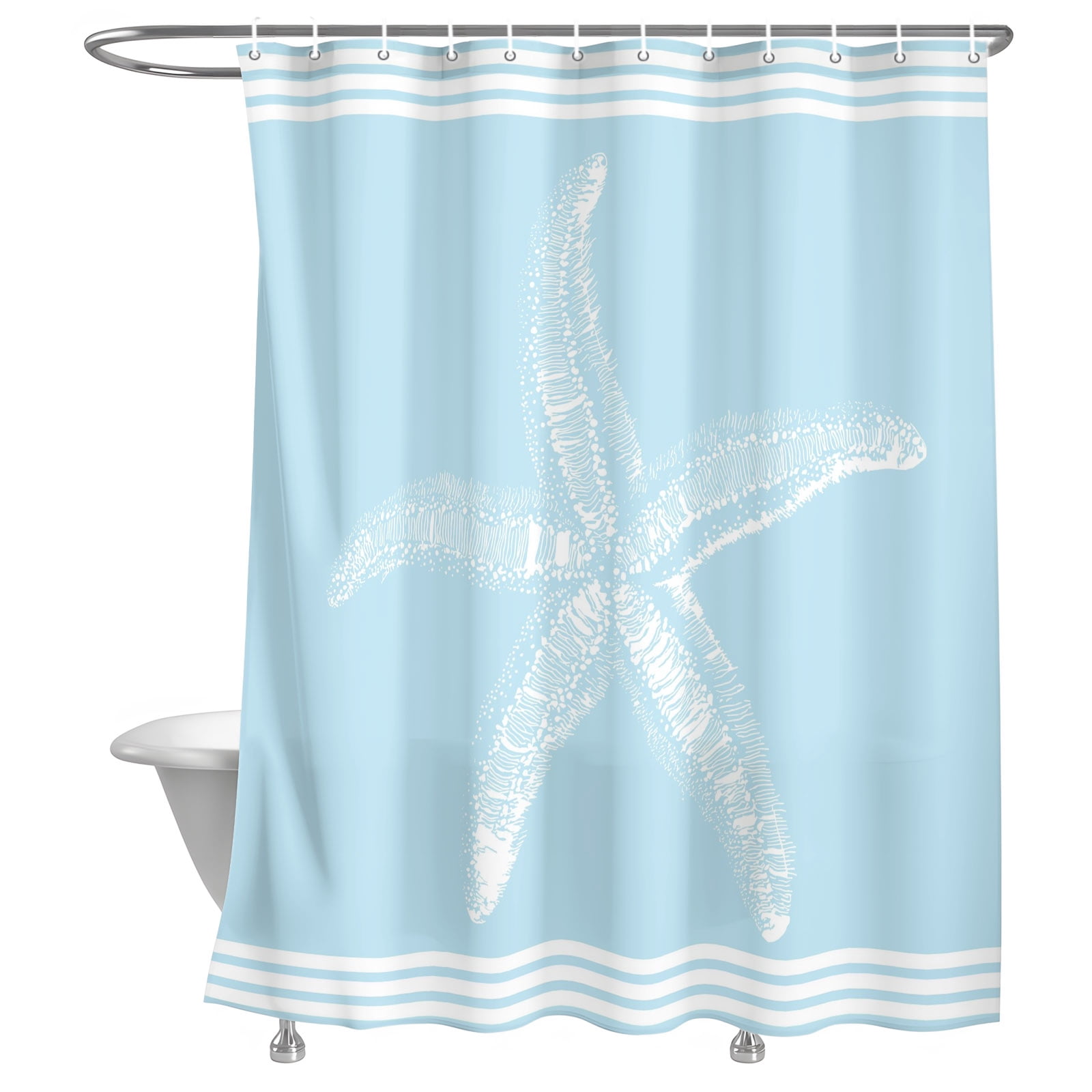 Bathroom Shower Curtain Light Blue White Ocean Starfish Waterproof ...