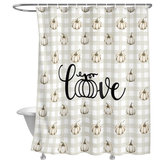 Bathroom Shower Curtain Love Words Thanksgiving Pumpkins Waterproof ...